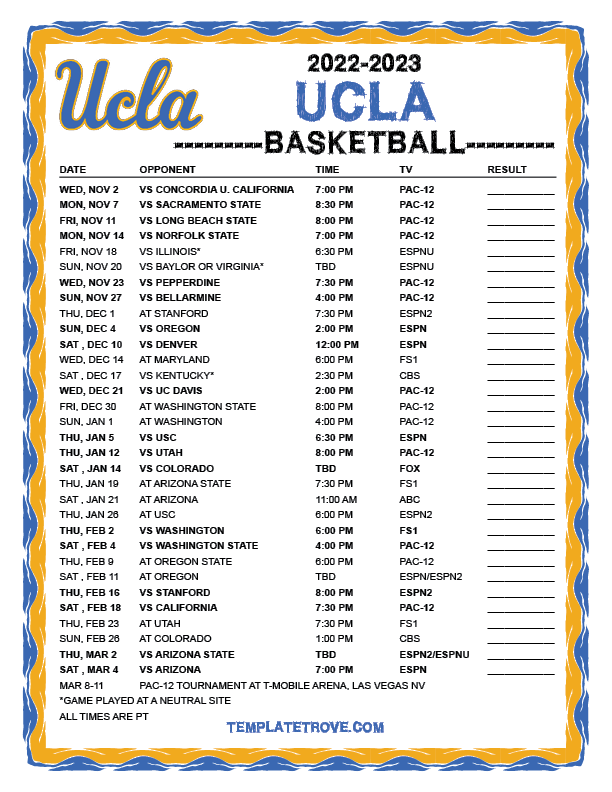 Printable 2022 2023 UCLA Bruins Basketball Schedule Printable 2022 2023 UCLA Bruins Basketball Schedule