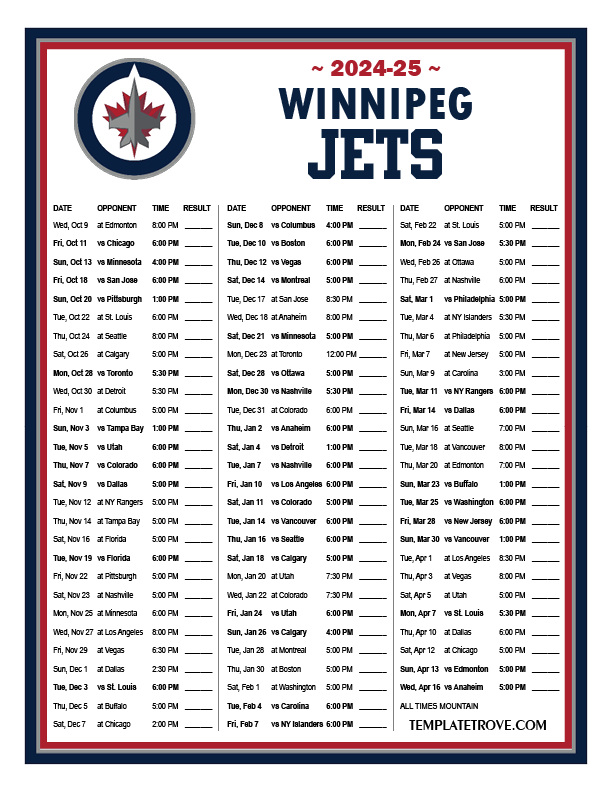 Printable 2024 2025 Winnipeg Jets Schedule Printable 2024 2025 Winnipeg Jets Schedule