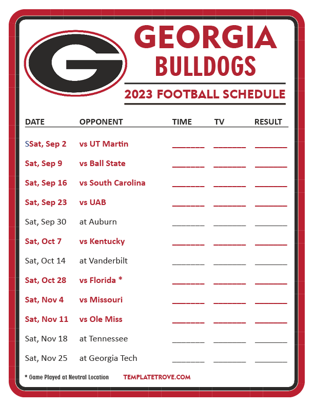 Printable 2023 Georgia Bulldogs Football Schedule