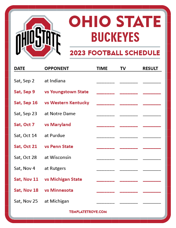 Printable 2023 Ohio State Buckeyes Football Schedule Printable 2023 Ohio State Buckeyes Football Schedule