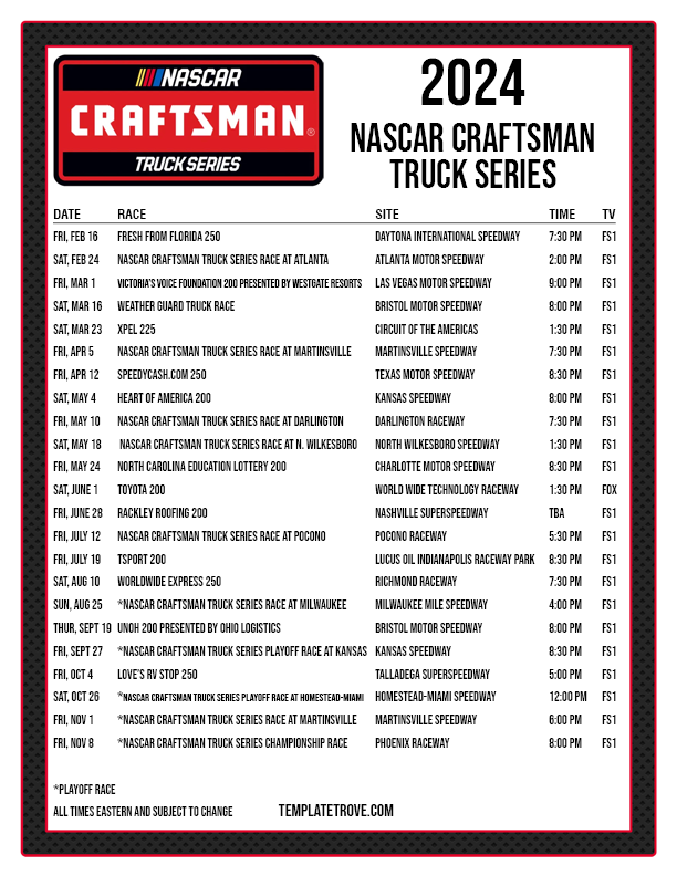 Printable 2024 NASCAR Truck Series Schedule