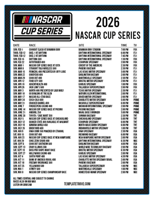 Printable 2026 NASCAR Schedule
