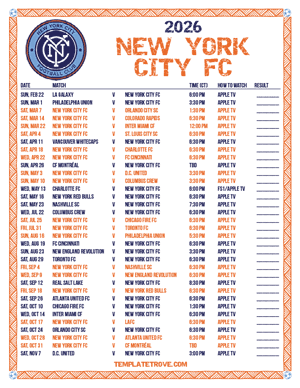 Printable 2026 New York City FC Soccer Schedule