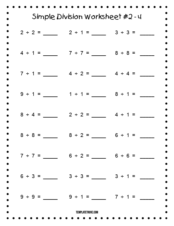 Printable Simple Division Worksheet 2 For 3rd Graders