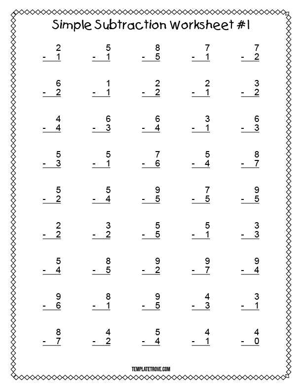 Printable Simple Subtraction Worksheet 1 Printable Simple Subtraction Worksheet 1